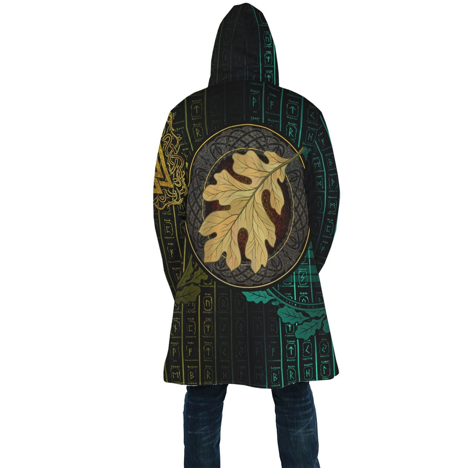 Viking Hooded Cloak, Oak Leaf Runes Valknut NHT040402 - Vibe Cosy™